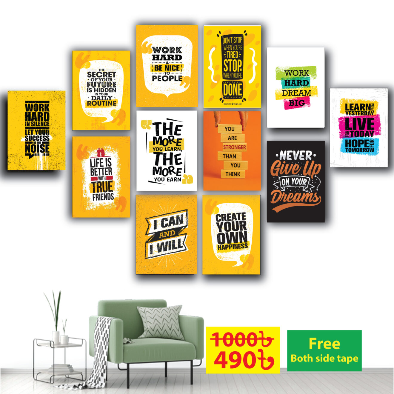 12 Piece motivational quotes pvc wall board for room decoraiton ...